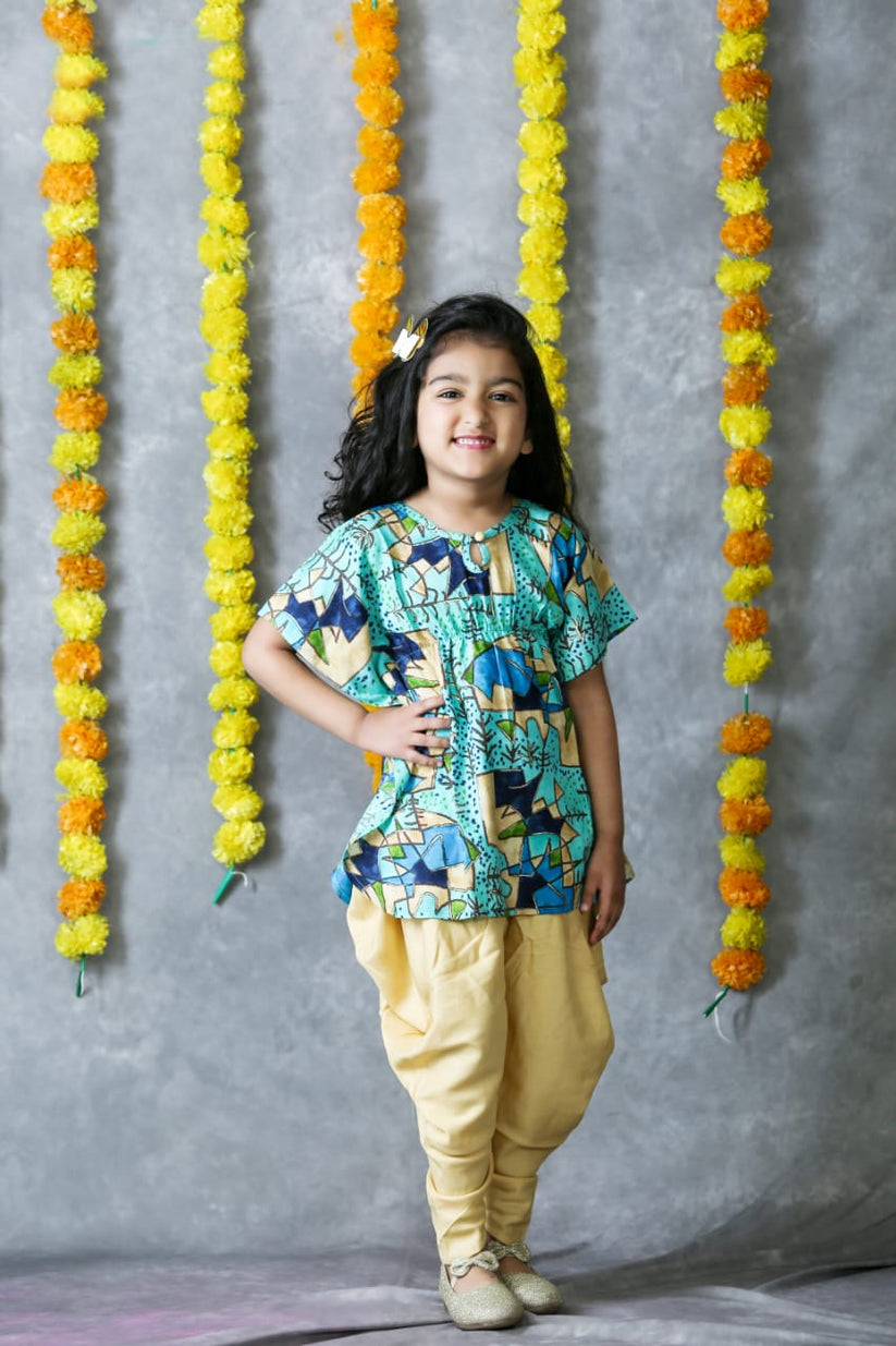 Freesia Array Aqua blue and beige Dhoti Kaftan Co-Ord set – freesiaarray